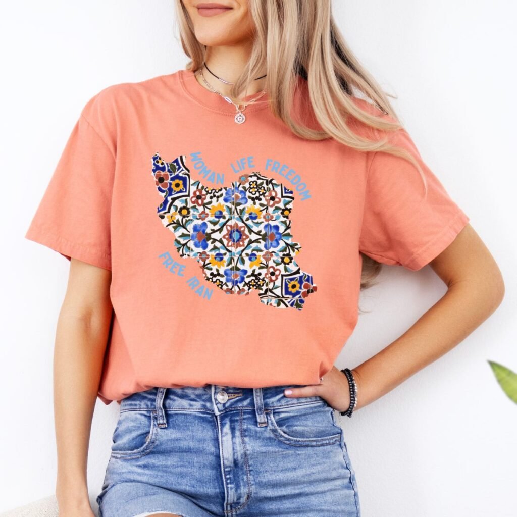 Woman Life Freedom Movement | Persian Tiles Blue Retro T-Shirt | Persia ...